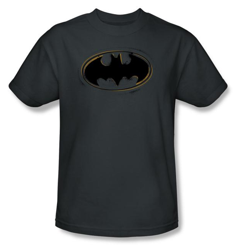 Batman T-Shirt - Spray Paint Logo Adult Charcoal Tee - Batman T-shirts