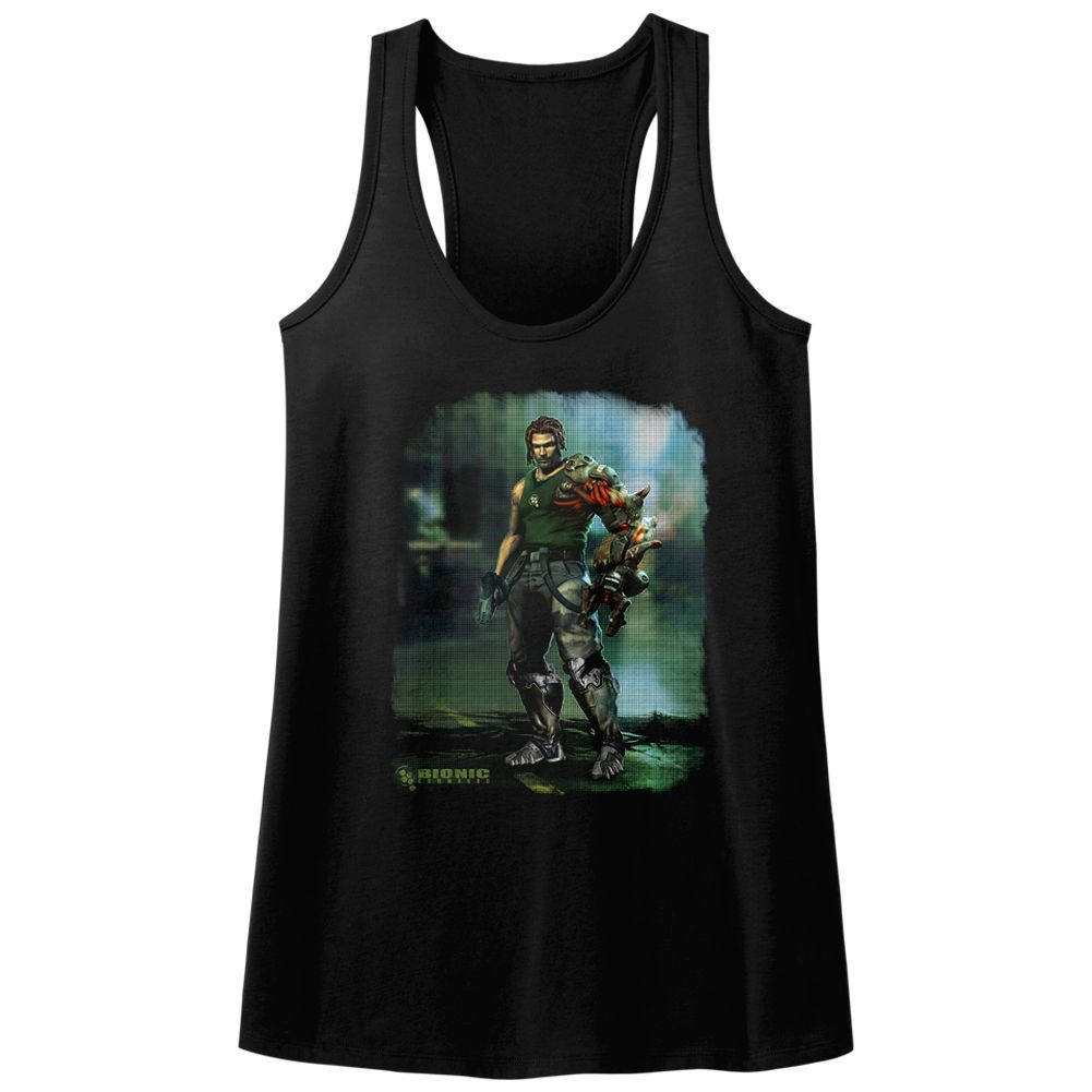 Bionic Commando Juniors Tank Top Damaged Road Black Racerback - Bionic ...