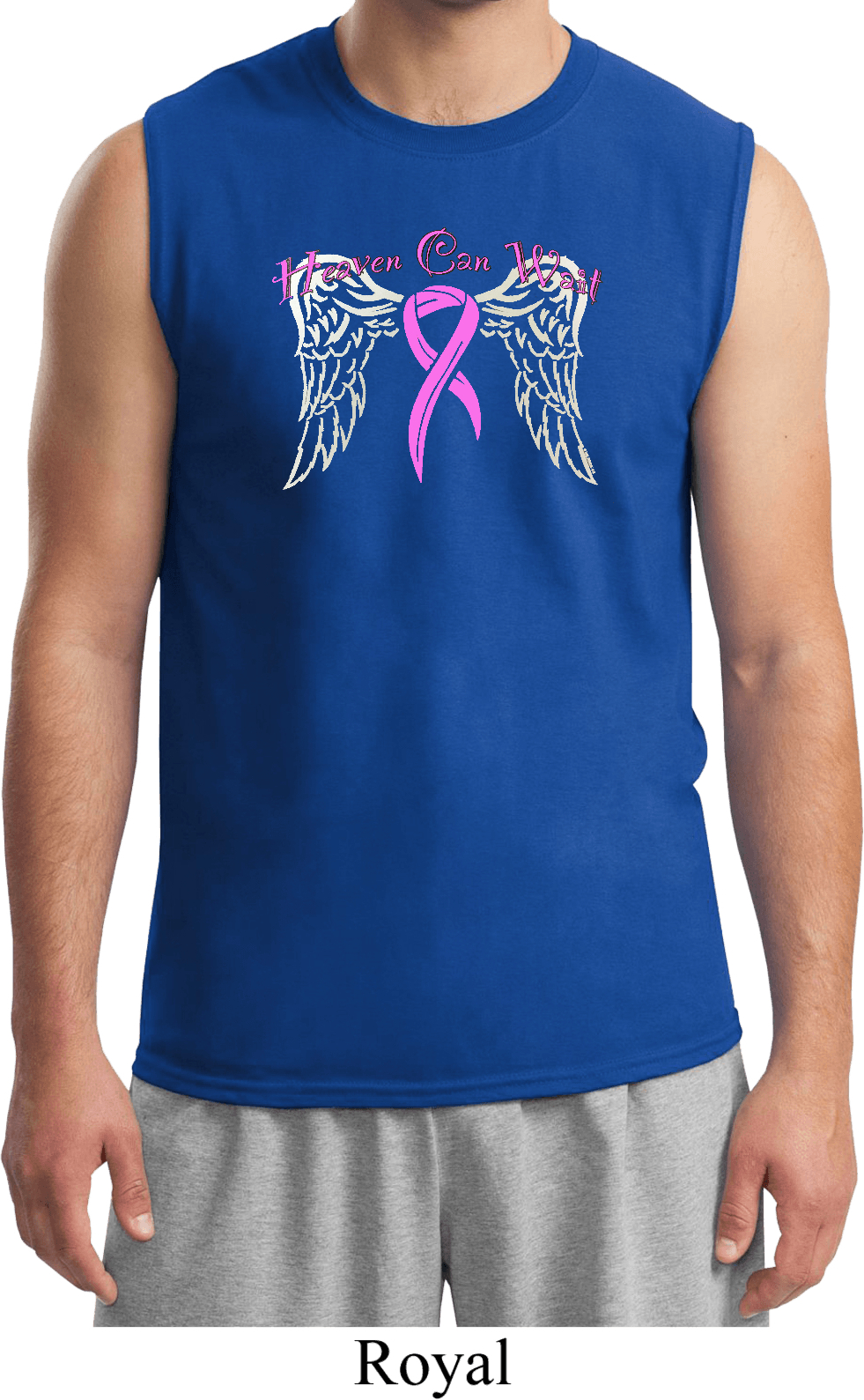 Breast Cancer Awareness Heaven Can Wait Mens Muscle Shirt - Heaven Can ...