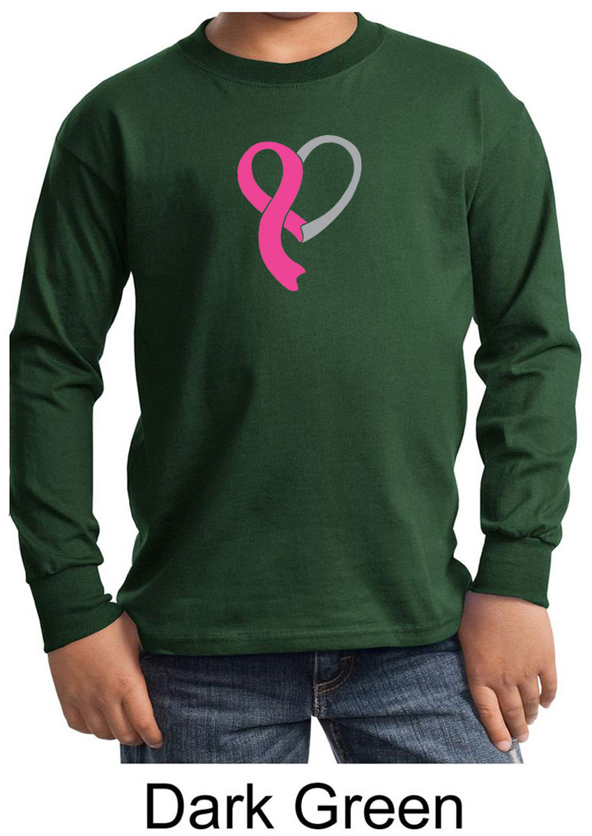 Breast Cancer Awareness Kids Shirt Ribbon Heart Long Sleeve Tee ...