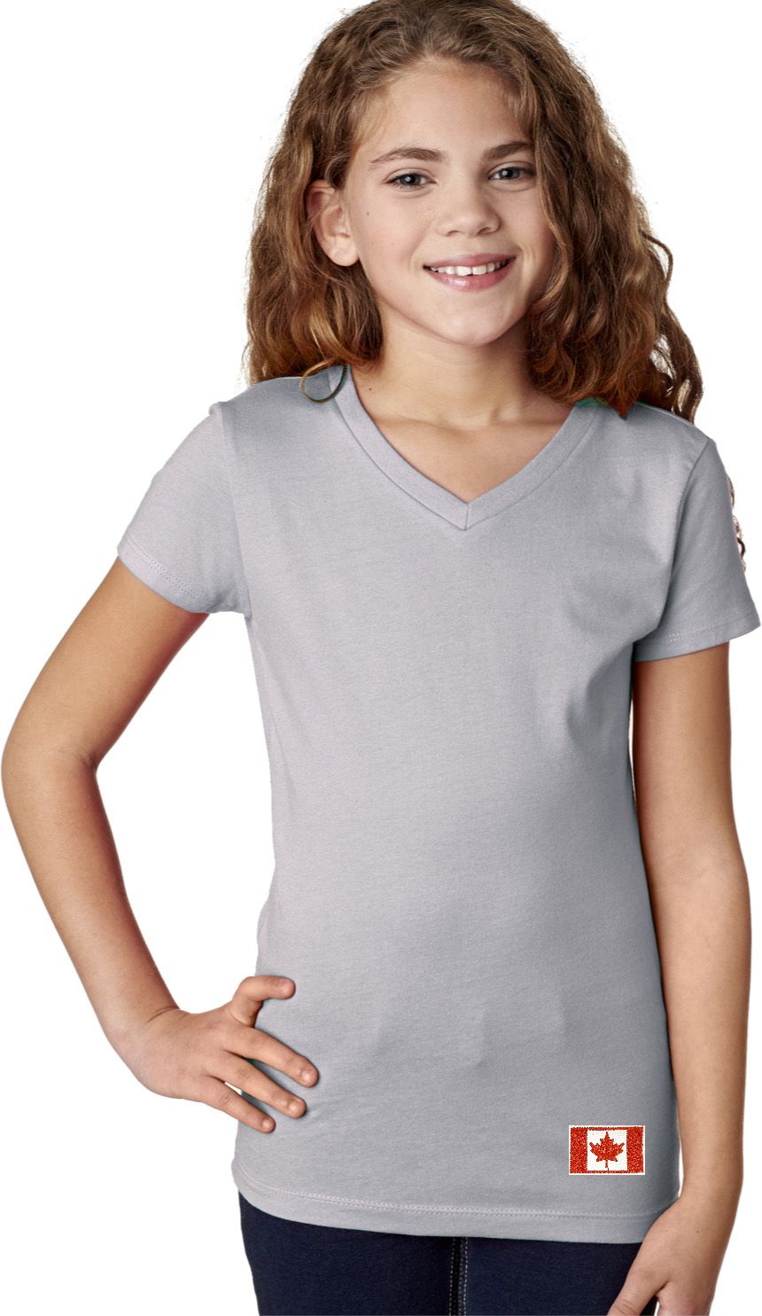 Canada Flag Patch Bottom Print Girls V-neck - Canada Flag Patch Bottom ...