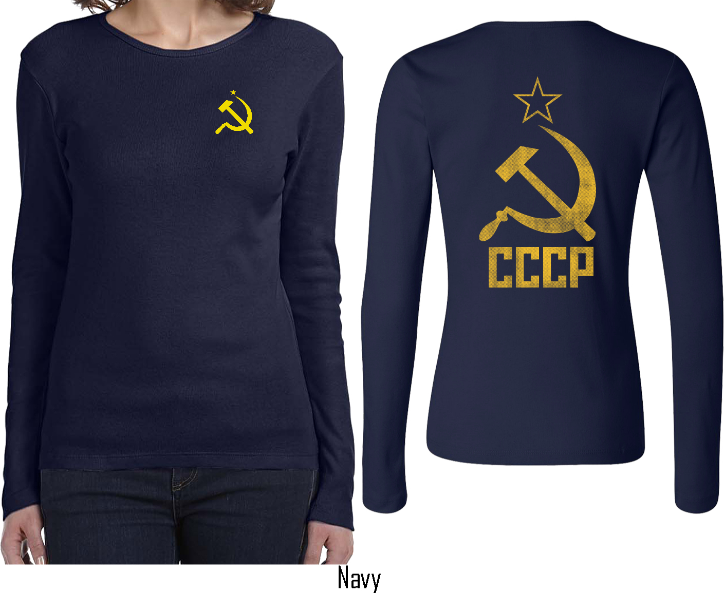 CCCP Hammer Sickle Soviet Union (Front & Back) Ladies Long Sleeve ...