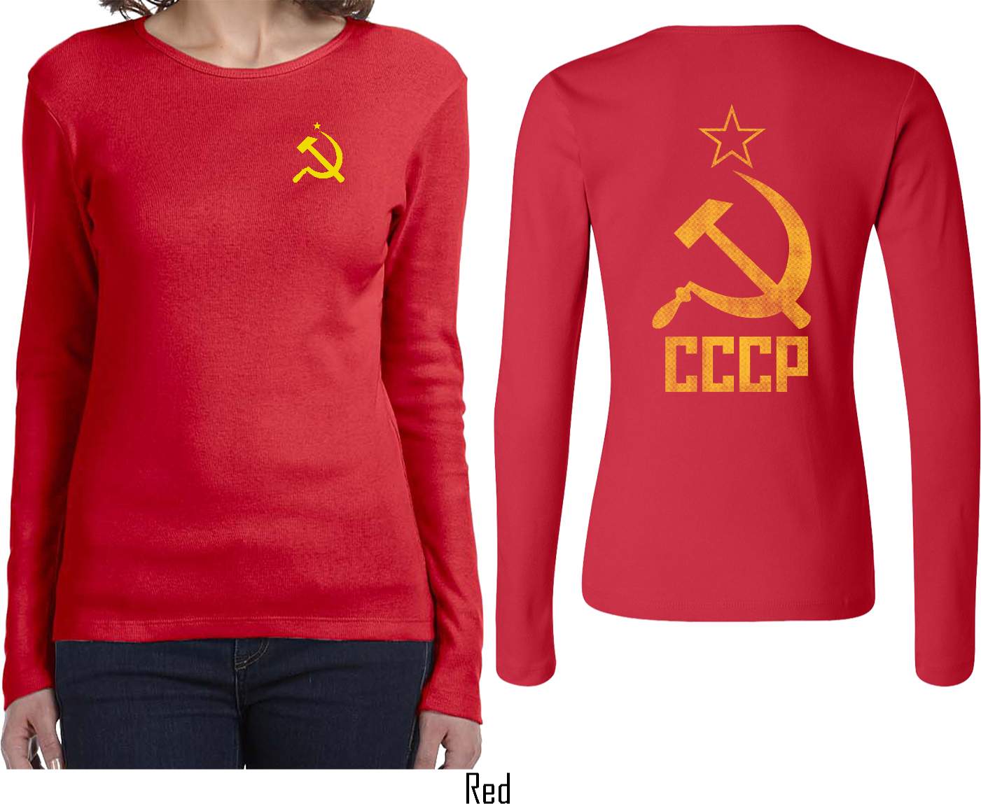 CCCP Hammer Sickle Soviet Union (Front & Back) Ladies Long Sleeve ...