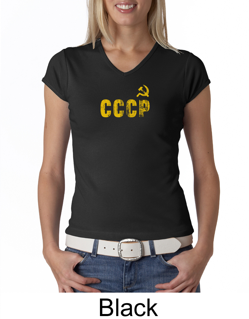 CCCP Ladies T-shirt Soviet Union USSR Russia Insignia V-neck Shirt ...