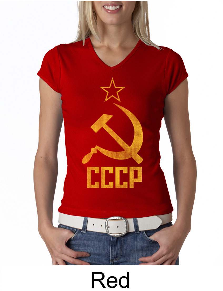 CCCP Shirt Distressed Soviet Union Communism Ladies V-neck Shirt - Cccp ...