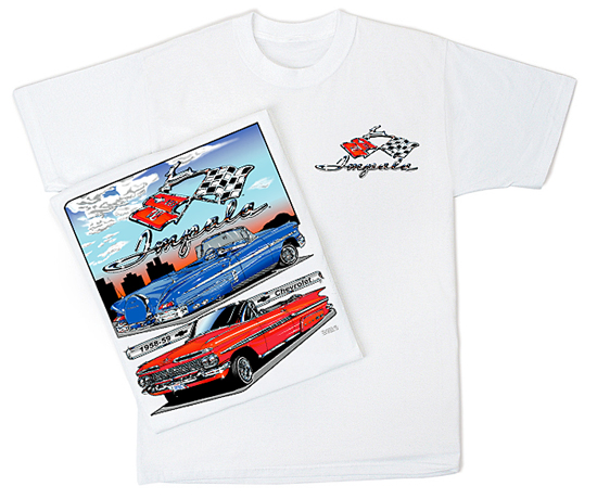 Chevy Impala T-Shirt - 58 to 59 Classic Car Adult White Tee - Chevy ...