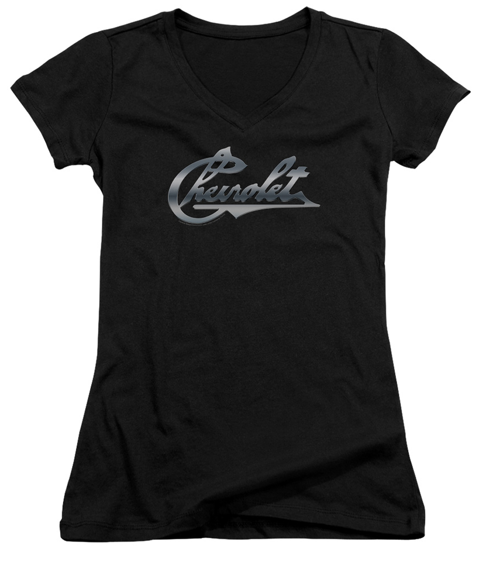 Chevy Juniors V Neck Shirt Chevrolet Script Black T-Shirt - Chevy ...