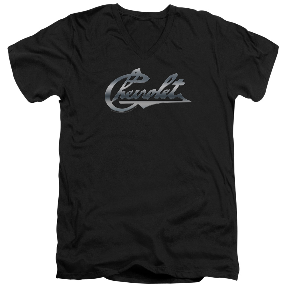 Chevy Slim Fit V-Neck Shirt Chevrolet Script Black T-Shirt - Chevy ...