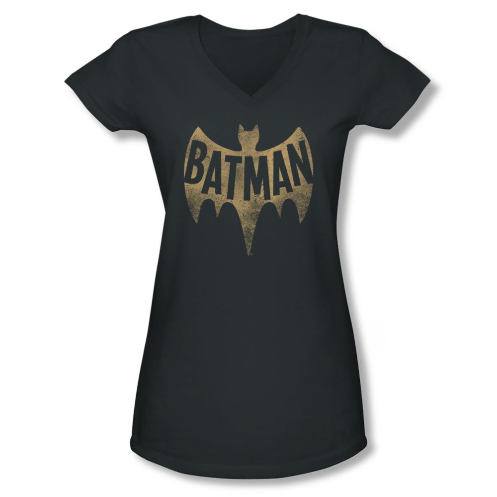Classic Batman Shirt Juniors V Neck Distressed Logo Charcoal T-Shirt ...