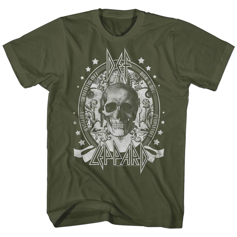 Def Leppard Shirt Skull Military Green T-Shirt - Def Leppard Shirts