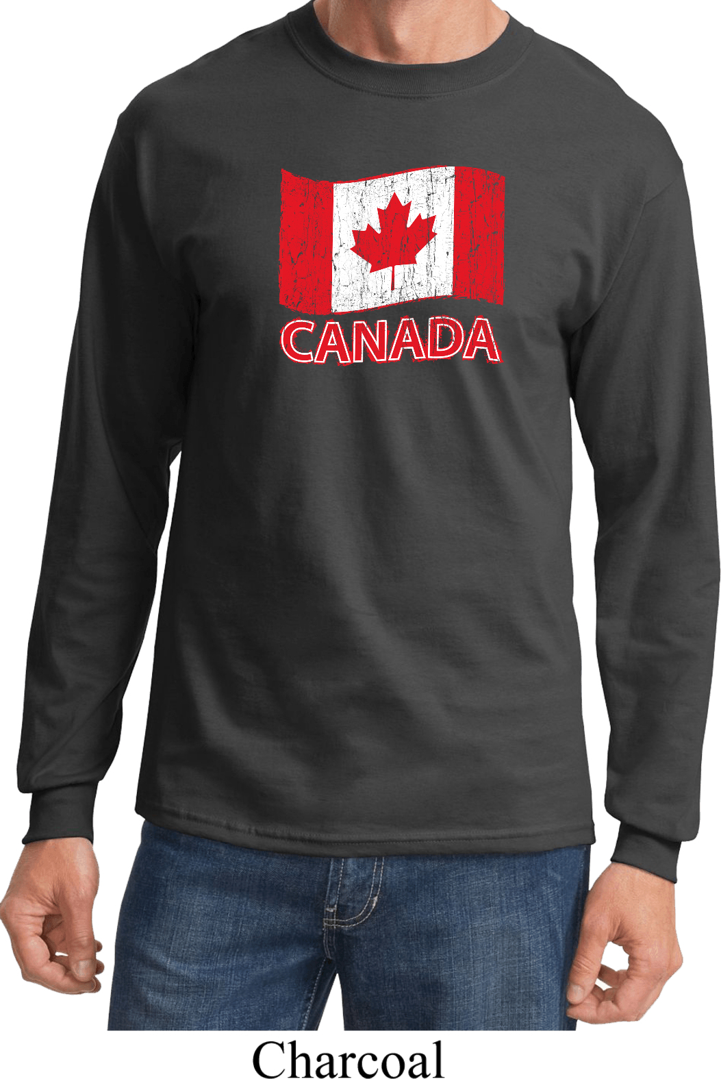 Distressed Canada Flag Long Sleeve Shirt - Distressed Canada Flag Mens ...