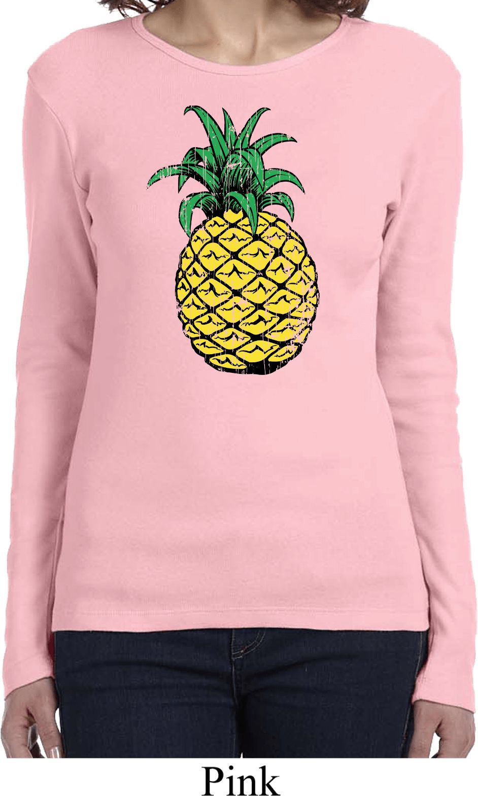 Distressed Pineapple Ladies Long Sleeve Shirt - Distressed Pineapple ...