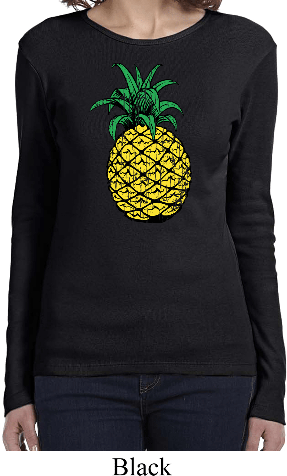 Distressed Pineapple Ladies Long Sleeve Shirt - Distressed Pineapple ...
