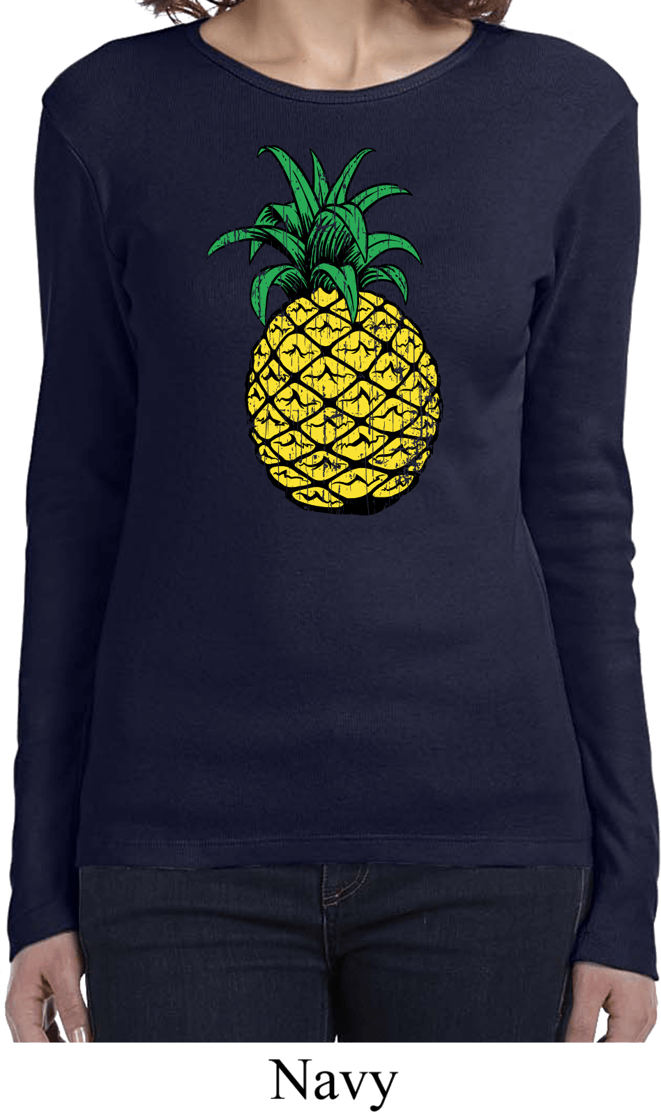 Distressed Pineapple Ladies Long Sleeve Shirt - Distressed Pineapple ...