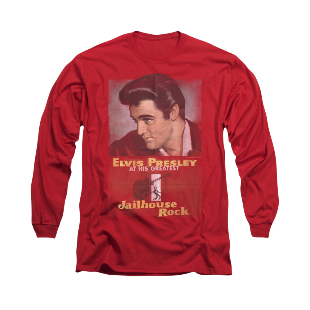 Elvis Presley Shirt Jailhouse Rocker Poster Long Sleeve Red Tee T-Shirt ...