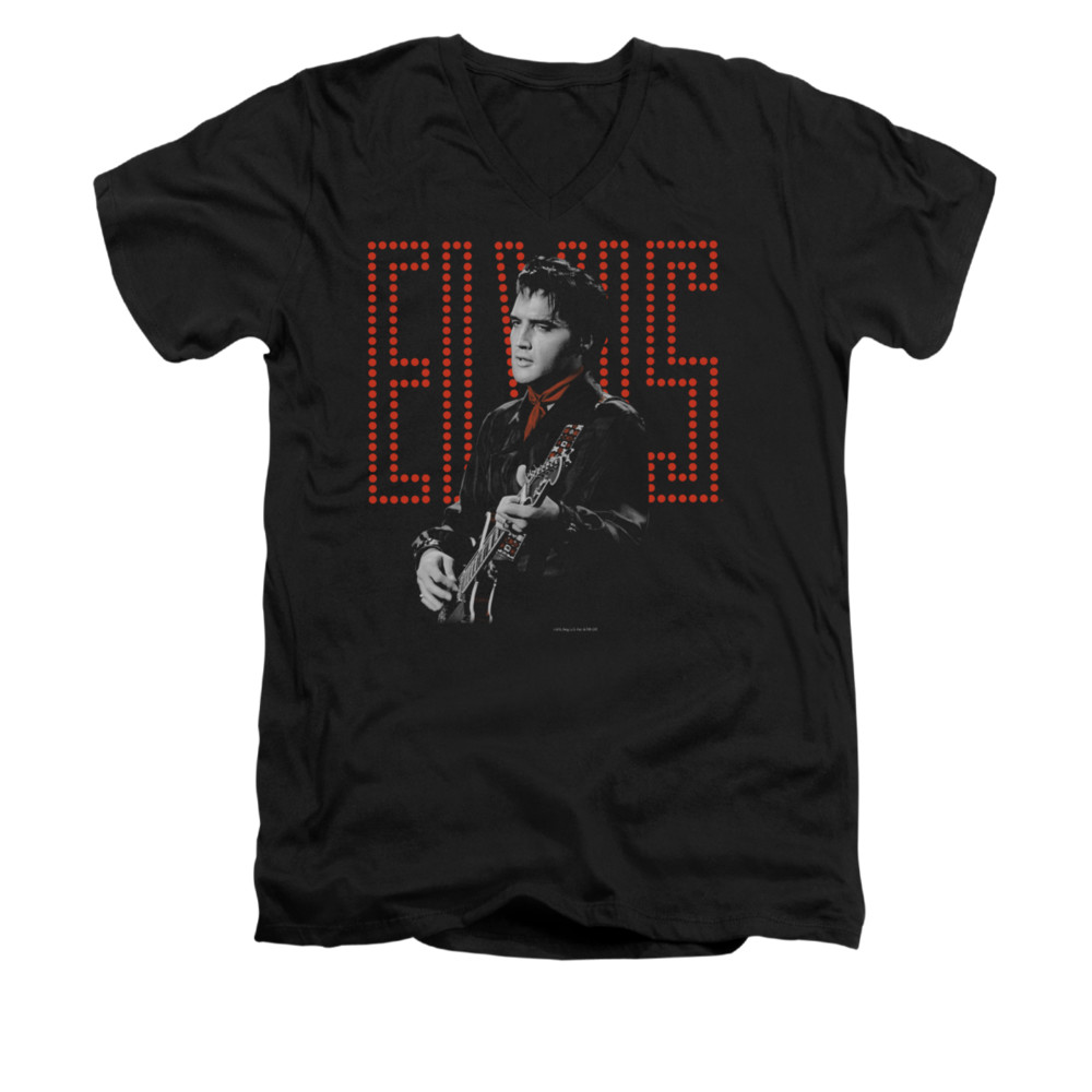 Elvis Presley Shirt Slim Fit V-Neck Red Guitarman Black T-Shirt - Elvis ...