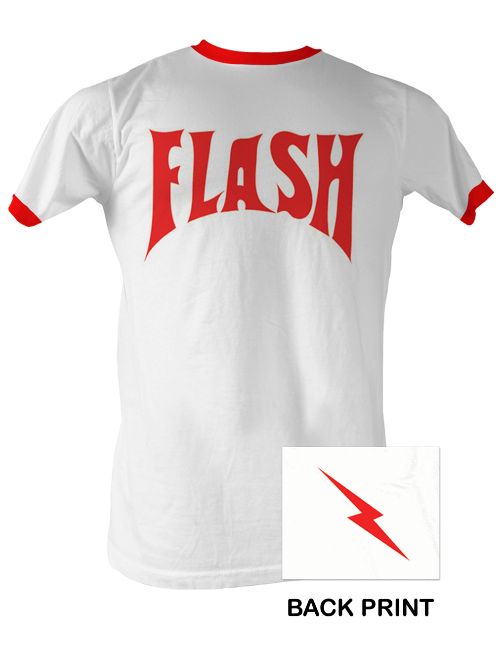 Flash T-Shirt - Flash Bolt Ringer Adult White/Red Tee Shirt - Flash ...
