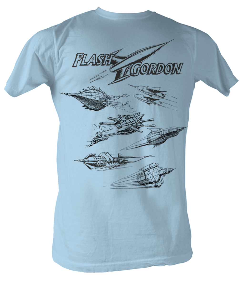 Flash Gordon T-Shirt - Rocket Adult Light Blue Tee Shirt - Flash Gordon ...