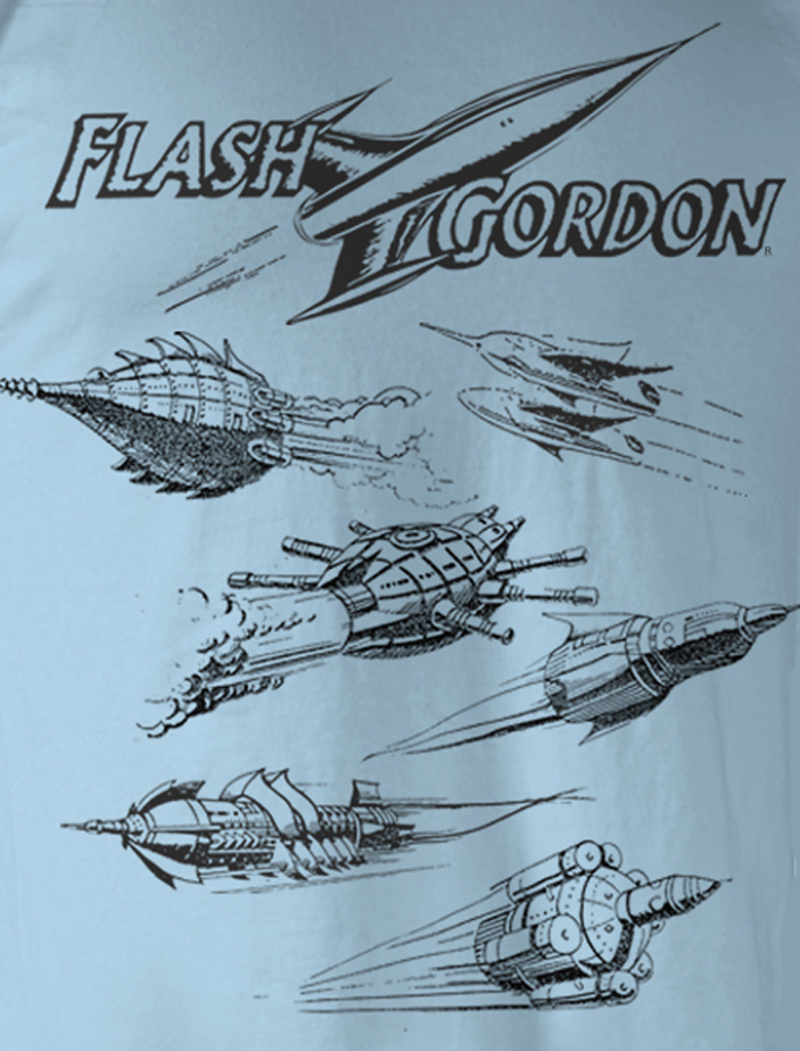 Flash Gordon T-Shirt - Rocket Adult Light Blue Tee Shirt - Flash Gordon ...