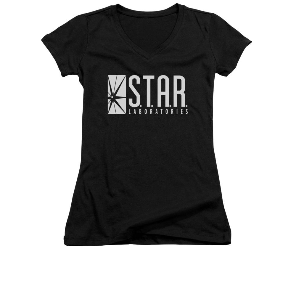 Flash Shirt Juniors V Neck Star Labs Black T-Shirt - Flash Star Labs Shirts