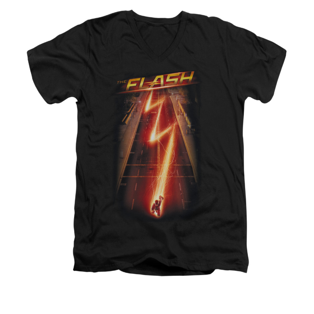Flash Shirt Slim Fit V-Neck Lightning Bolt Black T-Shirt - Flash ...