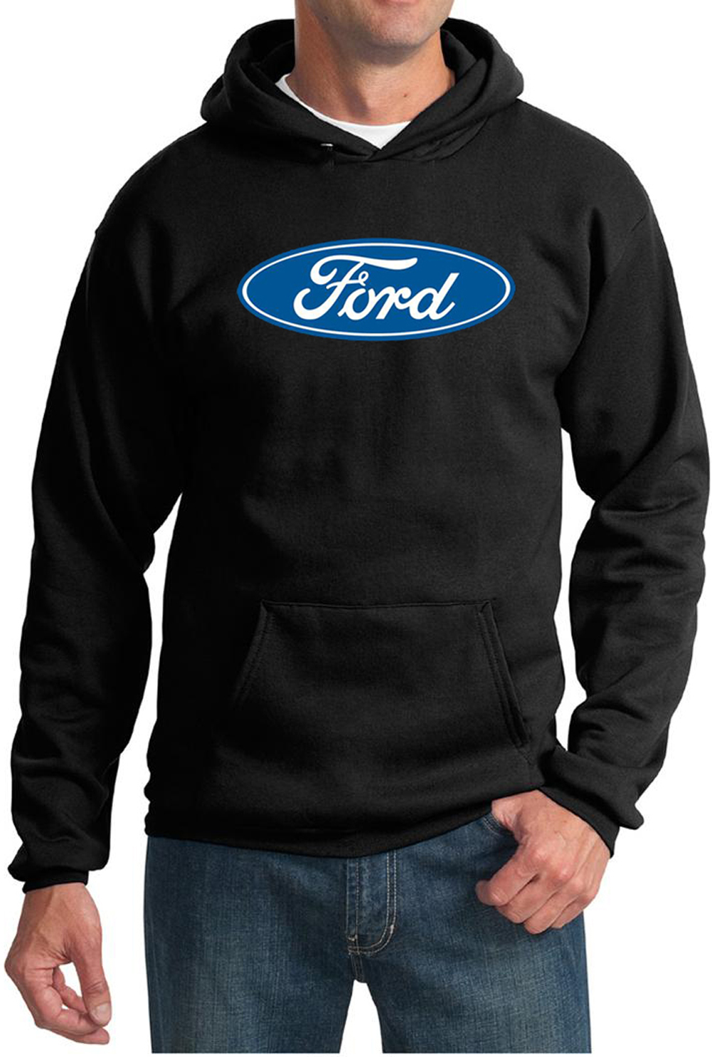Ford Logo Hoodie Hooded Sweatshirt - Oval Emblem Adult Black Hoody ...