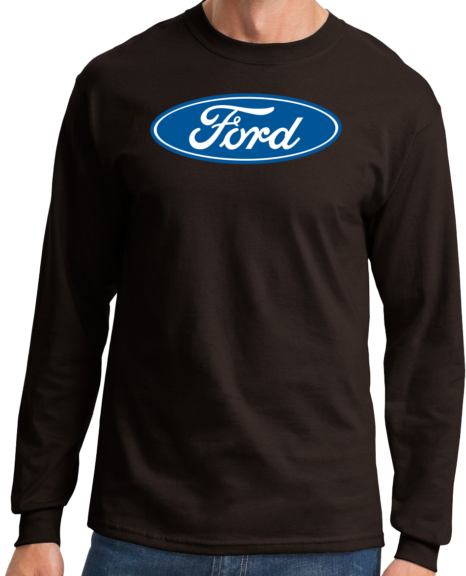 Ford Logo Long Sleeve Shirt - Oval Emblem Adult Brown T-Shirt - Ford ...