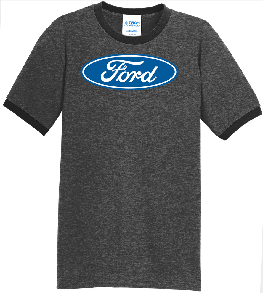 Mens Ford Emblem Ringer T-Shirt - Dark Grey/Black - Ford Logo Ringer T ...