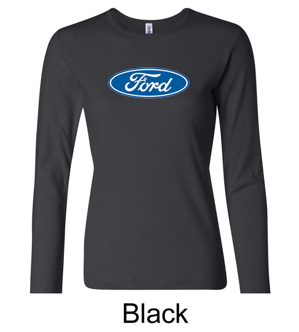 Ford Logo Shirt Oval Emblem Ladies Long Sleeve Tee T-Shirt - Ford Oval ...