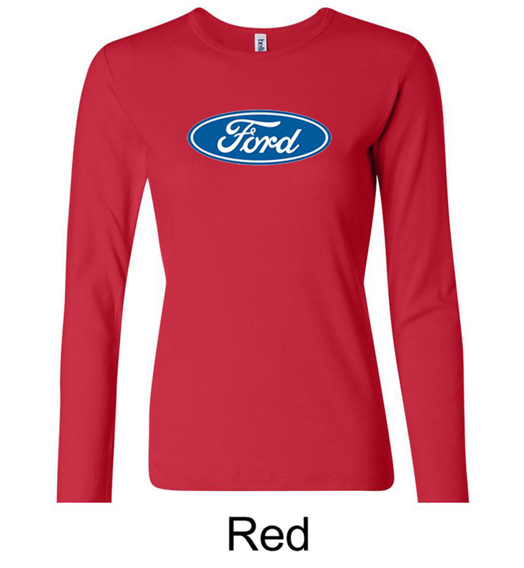Ford Logo Shirt Oval Emblem Ladies Long Sleeve Tee T-Shirt - Ford Oval ...