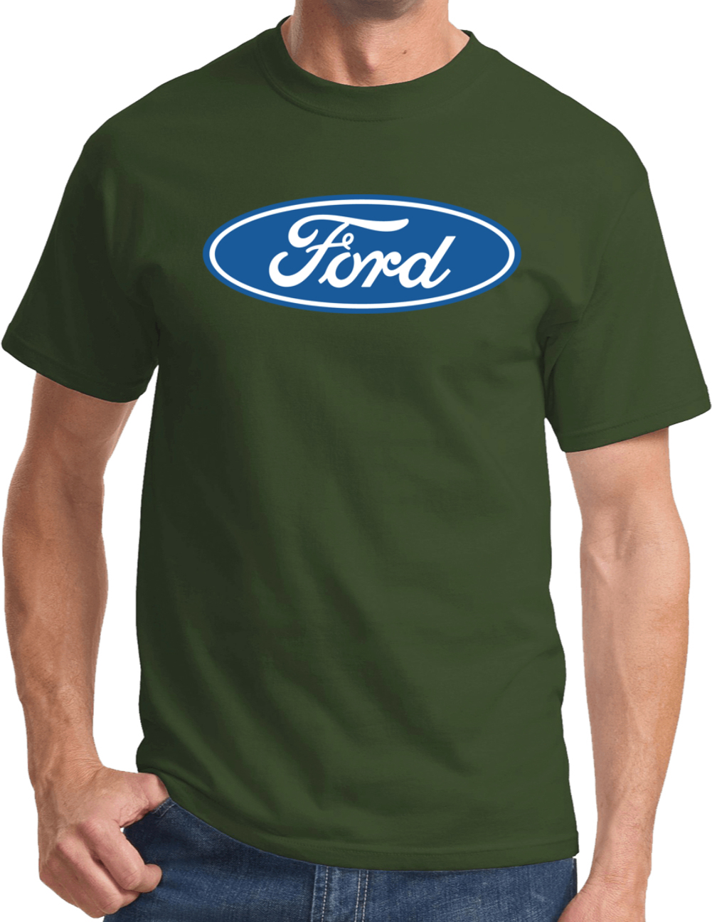 Ford Logo T-shirt - Oval Emblem Classic Car Adult Army Green Tee Shirt ...