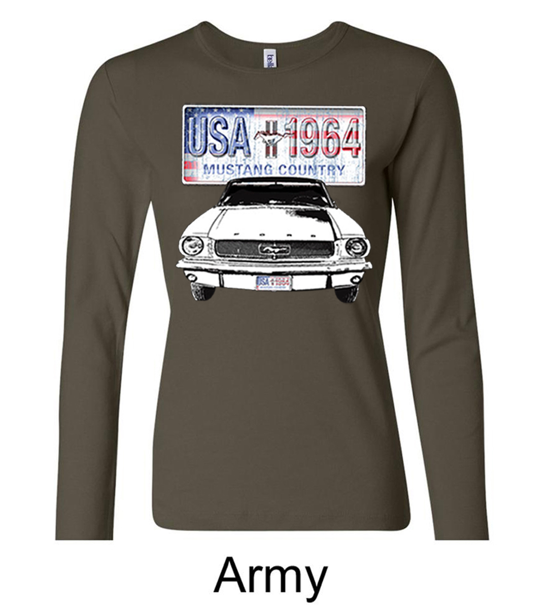 Ford Mustang Ladies Shirt USA 1964 Country Long Sleeve Tee T-Shirt ...