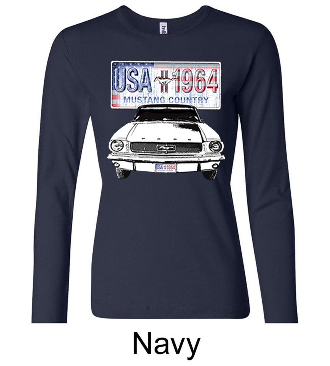 Ford Mustang Ladies Shirt USA 1964 Country Long Sleeve Tee T-Shirt ...