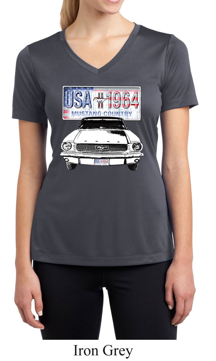 Ford Mustang Ladies Shirt USA 1964 Country Moisture Wicking V-neck ...