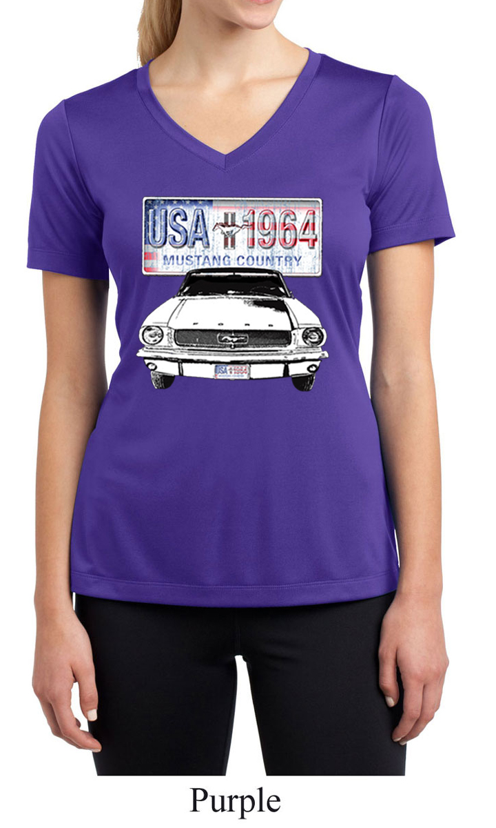 Ford Mustang Ladies Shirt USA 1964 Country Moisture Wicking V-neck ...