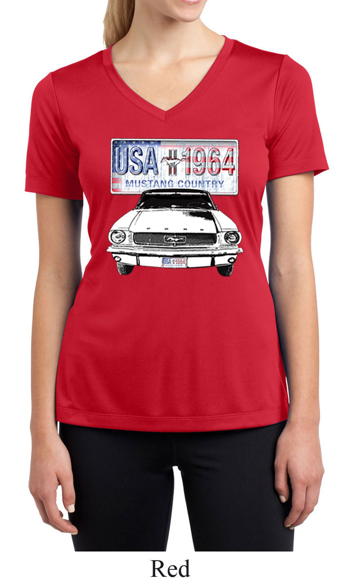 Ford Mustang Ladies Shirt USA 1964 Country Moisture Wicking V-neck ...