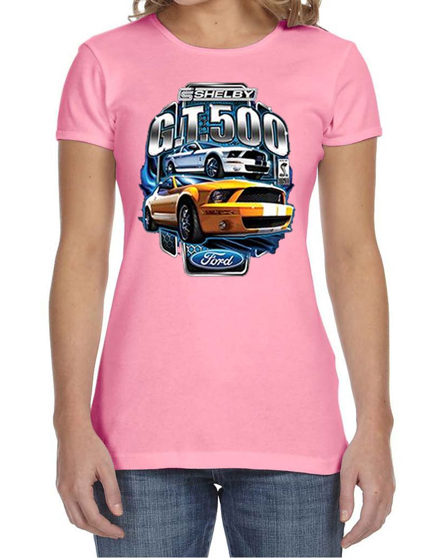 Ford Mustang Ladies Shirt Yellow White GT500 Crewneck Tee T-Shirt ...