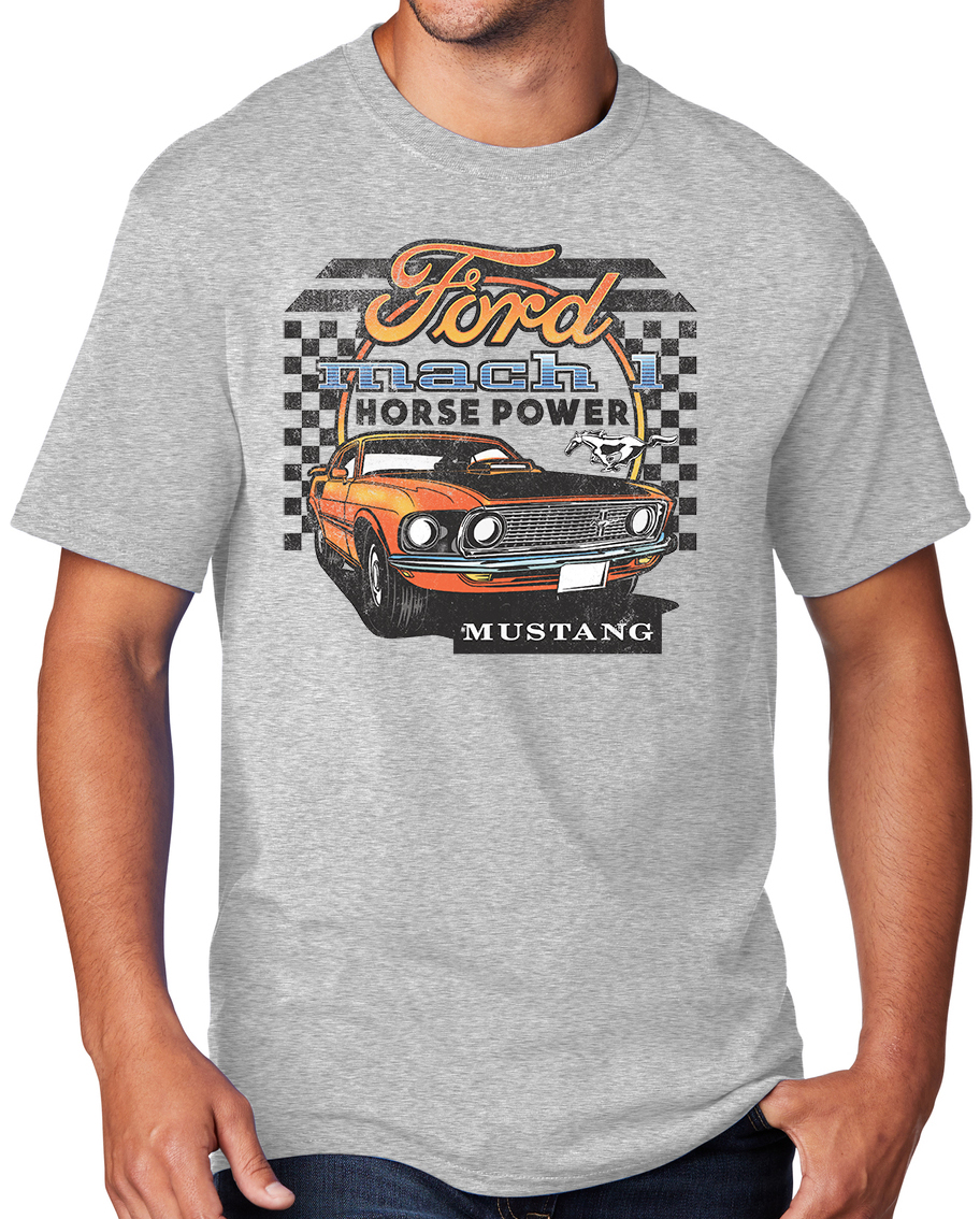 Ford Mustang Mach 1 Horsepower Adult T-shirt - Ash Gray - Mustang T-shirts