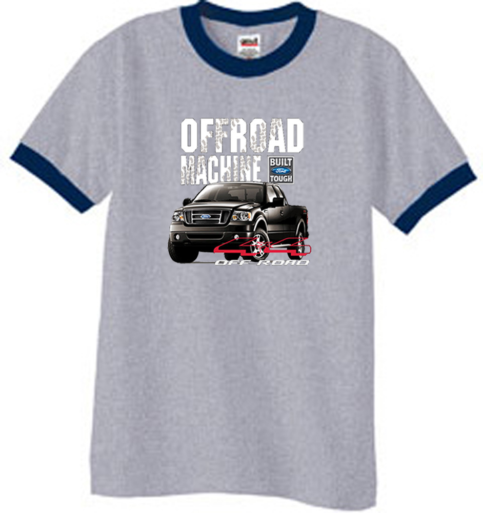 Ford Truck Ringer T-Shirt - F-150 4X4 Offroad Machine Adult Grey/Navy ...