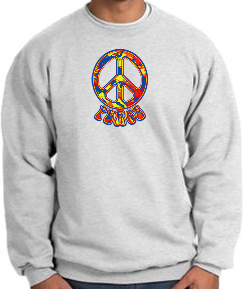 Funky 70s Peace World Peace Sign Symbol Adult Sweatshirt - Ash - Funky ...