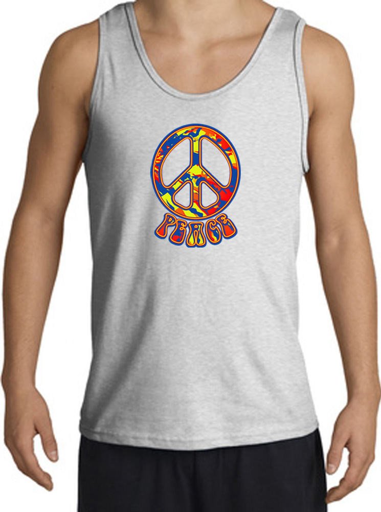 Funky 70s Peace World Peace Sign Symbol Adult Tanktop - Ash - Funky 70s ...