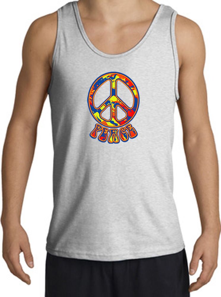Funky 70s Peace World Peace Sign Symbol Adult Tanktop - Ash - Funky 70s ...