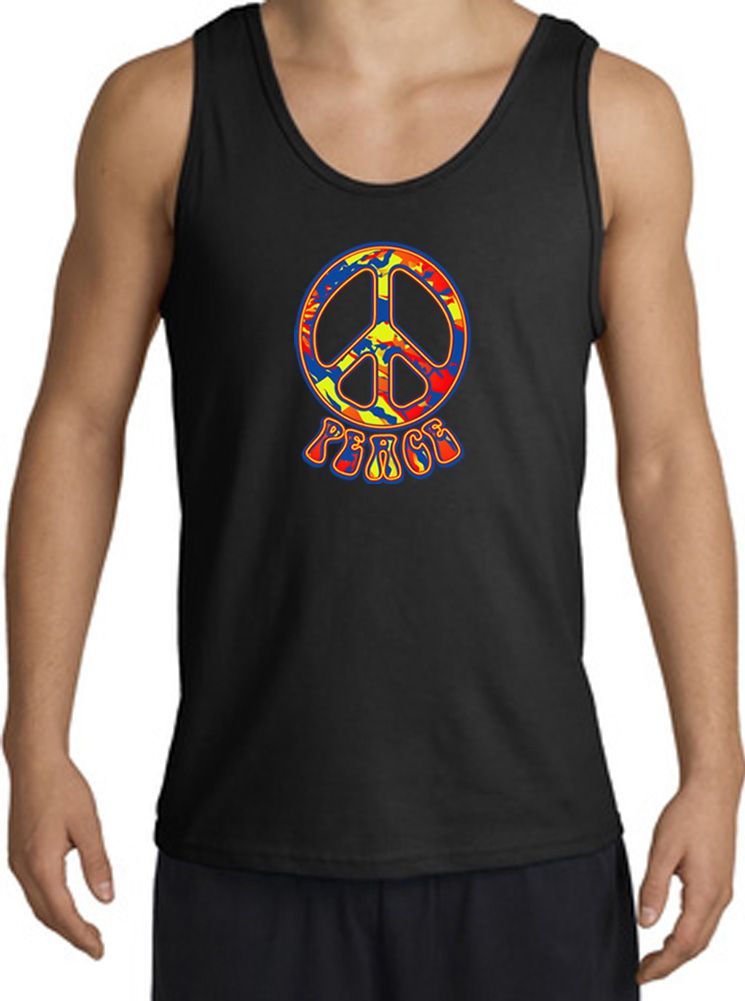 Funky 70s Peace World Peace Sign Symbol Adult Tanktop - Black - Funky ...