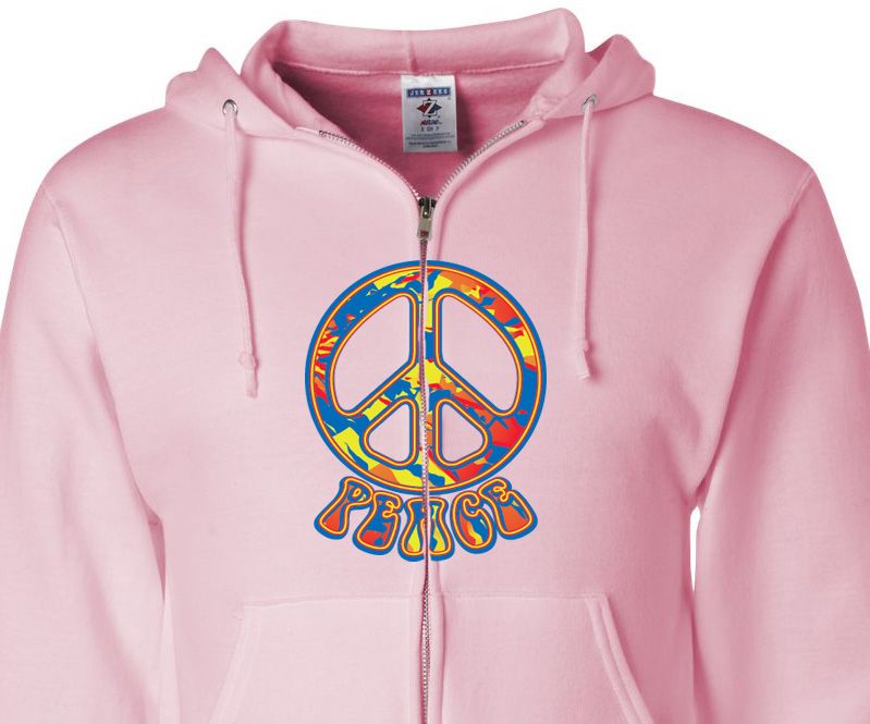 Funky Peace Sign Zippered Hoodie - Unisex Adult Size - Funky Peace Tie ...