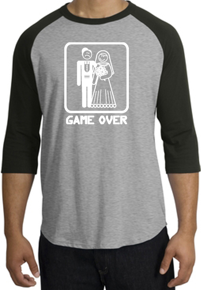 Game Over Raglan Shirt Funny Marriage Heather Grey/Black White Print ...