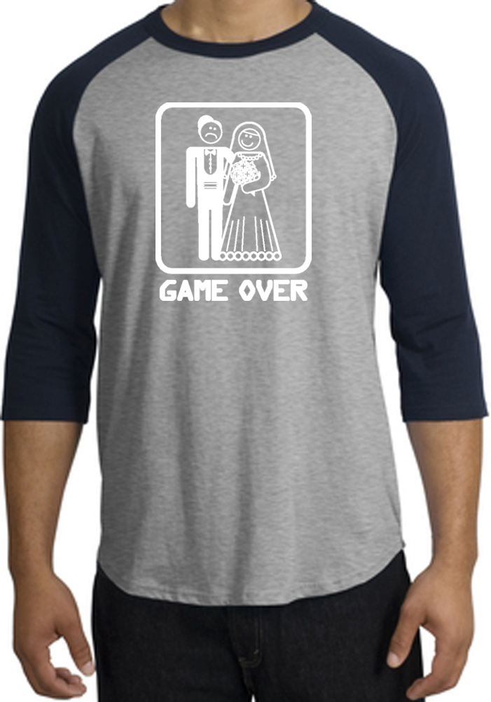 Game Over Raglan Shirt Funny Marriage Heather Grey/Navy - White Print ...