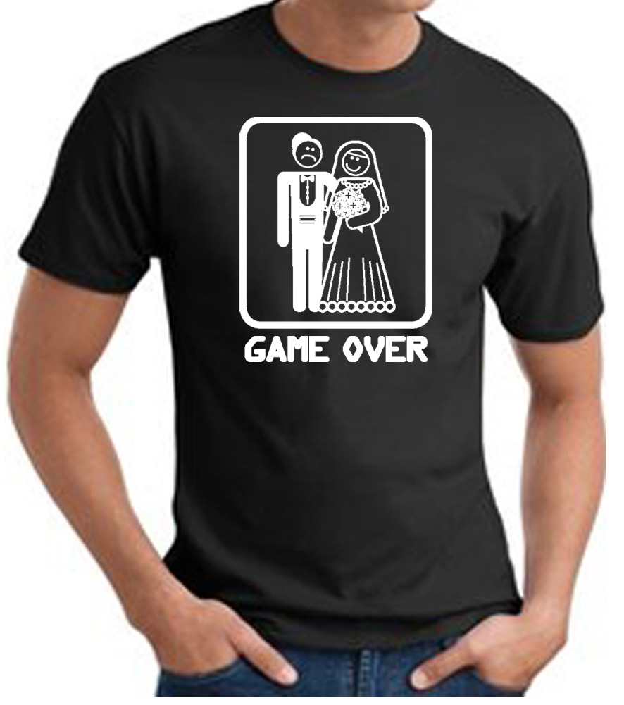 Game Over T-shirt - Funny Marriage Bride Groom Black Tee White Print ...