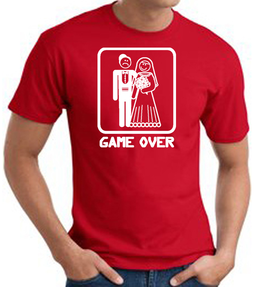 Game Over T-shirt - Funny Marriage Bride Groom Red Tee - White Print ...