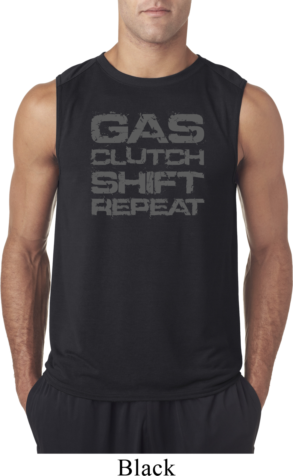 Gas Clutch Shift Repeat Grey Print Mens Sleeveless Shirt - Gas Clutch ...