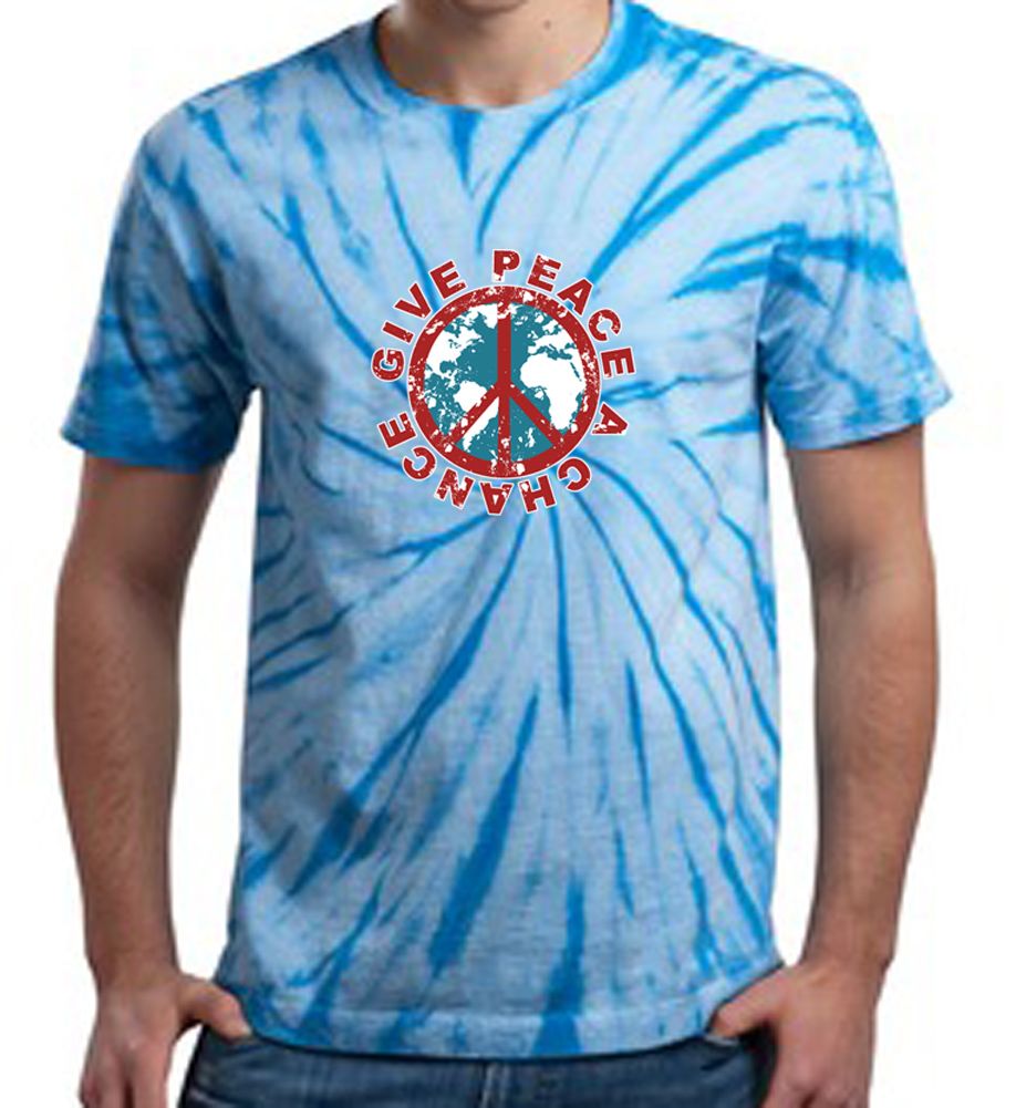 Give Peace A Chance Swirl Tie Dye Adult T-shirt Tee Shirt - Light Blue ...